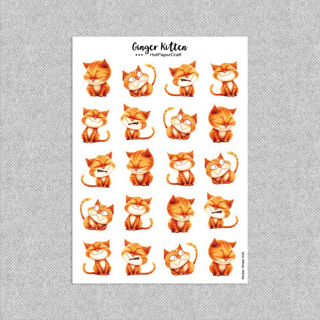 Sticker Sheet “ginger Kitten” • Funny Cat Stickers • Cats Stickers ...