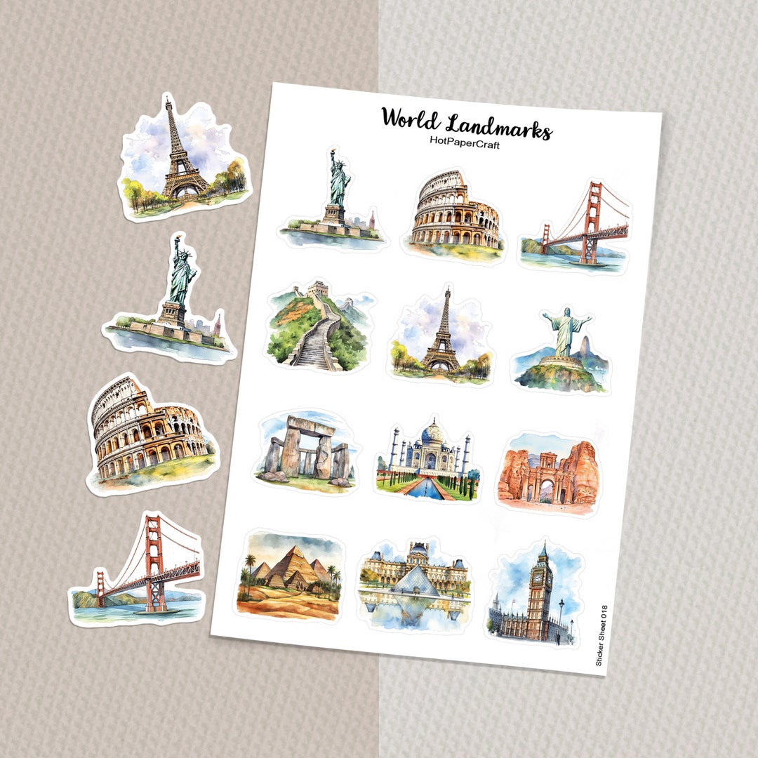 Sticker Sheet world Landmarks Landmarks Stickers Travel Tourism Journal ...