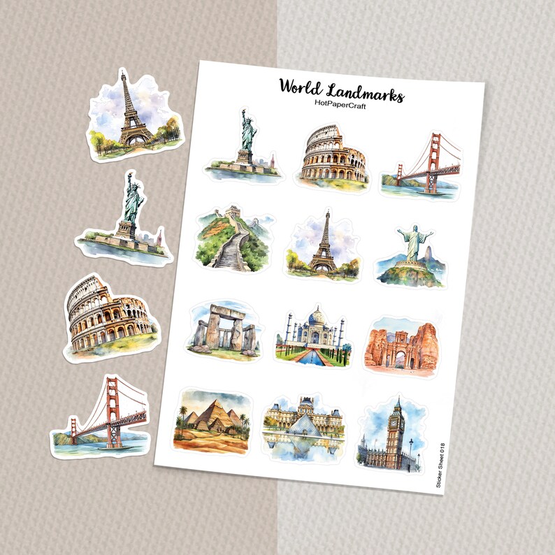 Sticker Sheet world Landmarks Landmarks Stickers Travel Tourism Journal ...