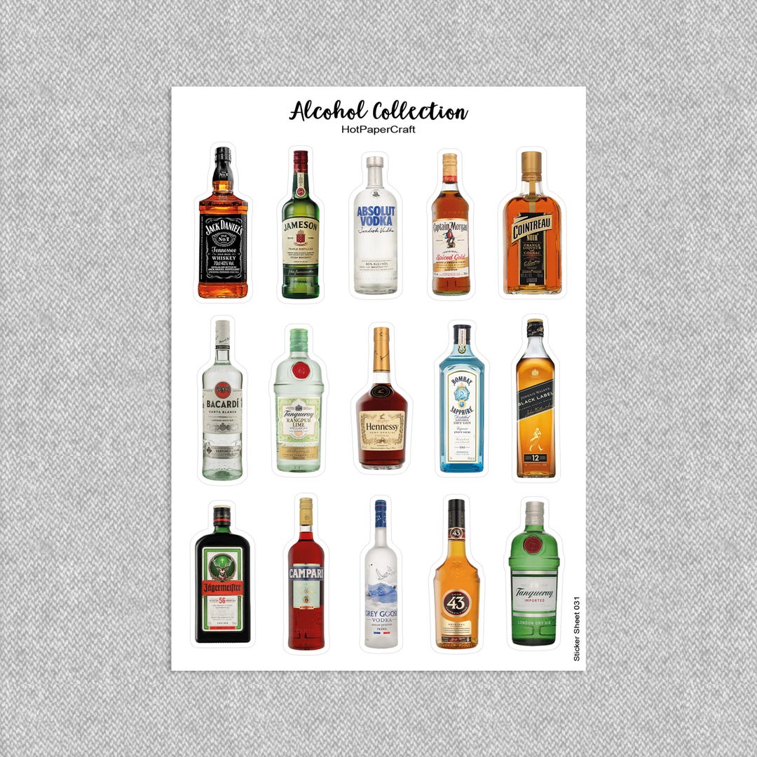 Sticker Sheet “alcohol Collection” Alcoholic Drinks, Junk Journal ...
