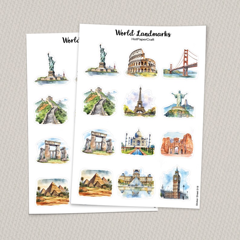 Sticker Sheet world Landmarks Landmarks Stickers Travel Tourism Journal ...