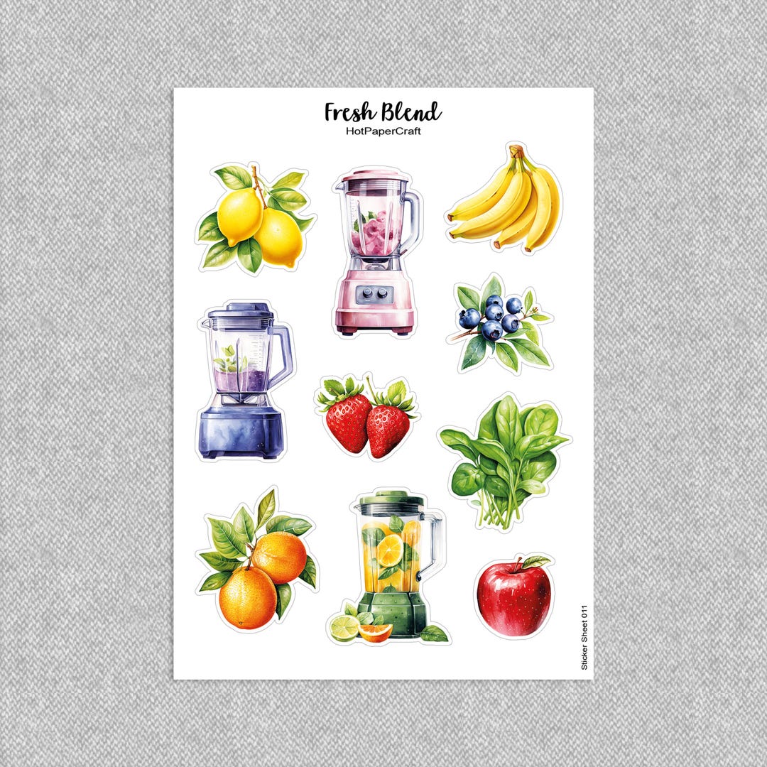 Sticker Sheet “fresh Blend” Smoothie, Fruits, Junk Journal, Planner ...