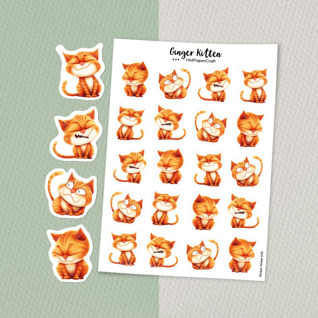 Sticker Sheet ginger Kitten Funny Cat Stickers Cats Stickers Journal ...