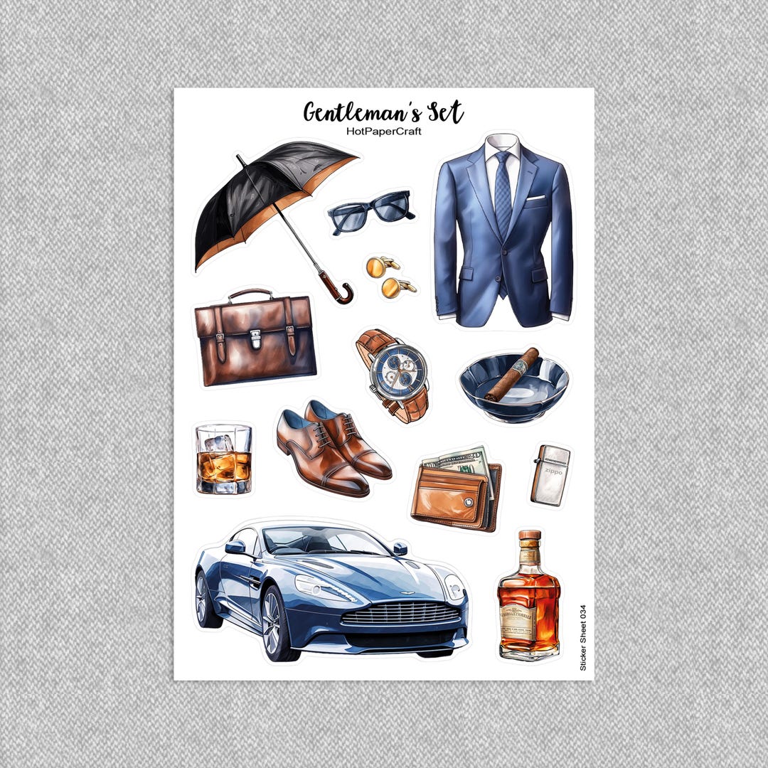 Sticker Sheet “gentleman's Set” • Stickers for Men • Gentleman Stickers ...