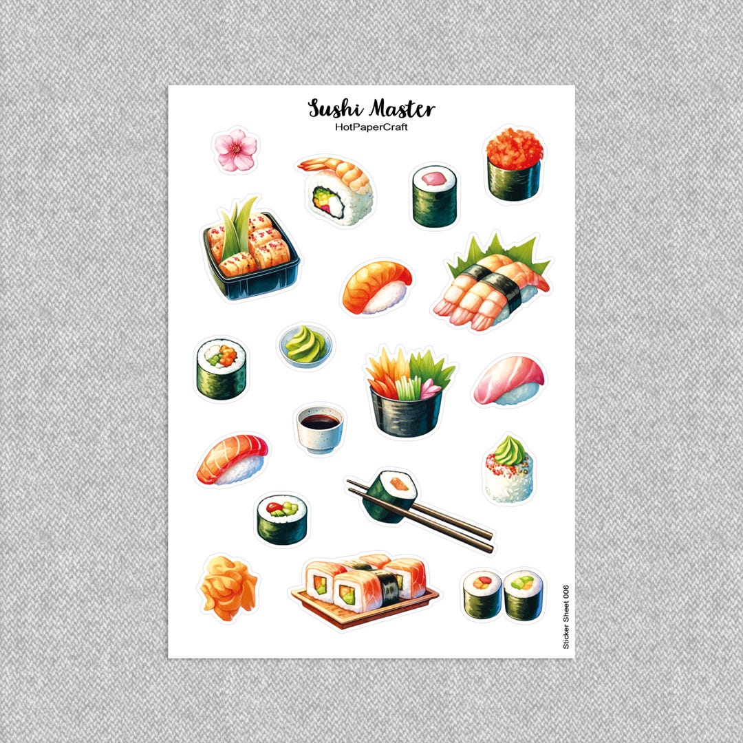 Sticker Sheet “sushi Master” • Stickers for Sushi Lover • Sushi ...