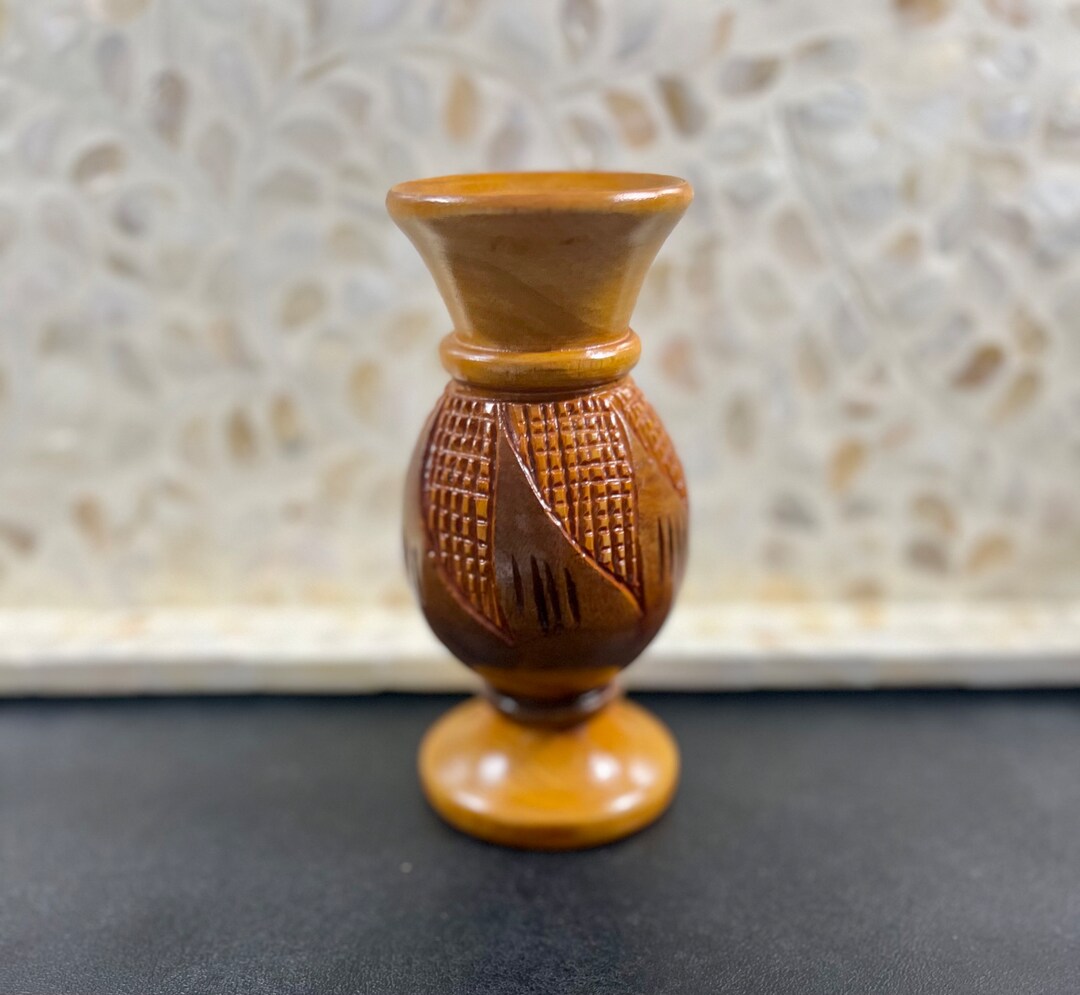 Small Handcarved Handturned Wood Vase - Etsy