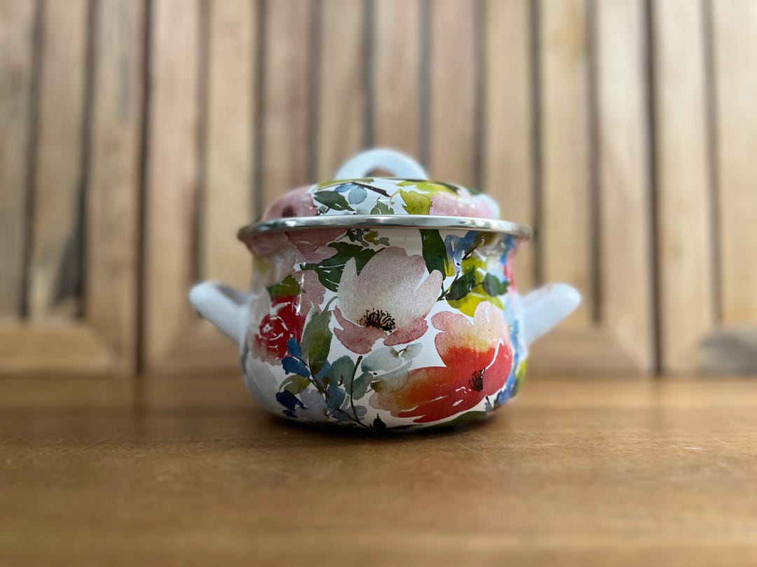 1 Quart Bright Floral Crofton Enamelware Dutch-oven/crock - Etsy