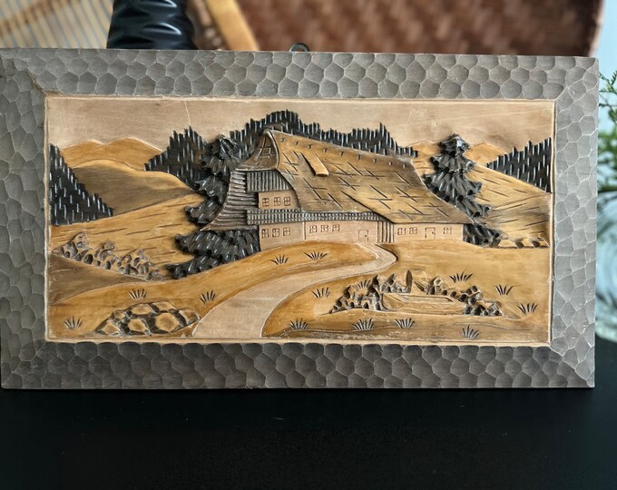 Vintage Handcarved Wood Wall Plaque Depicting Bavarian Mountain Scene ...
