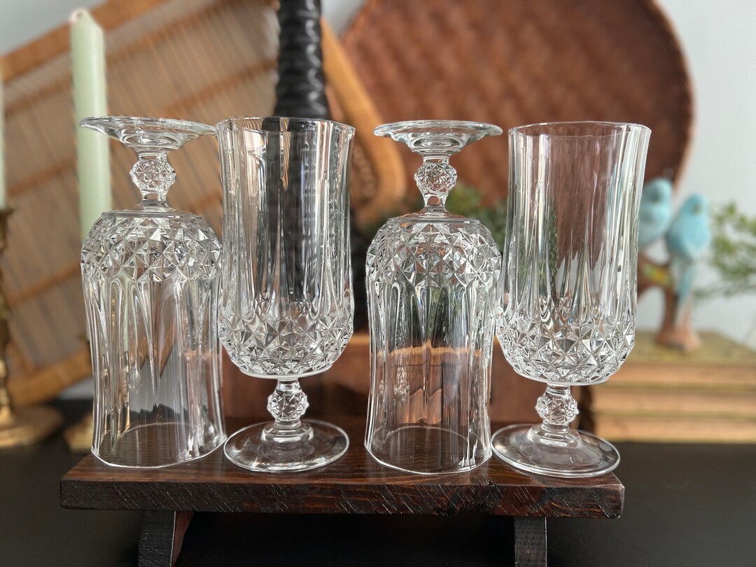 Set of 4 Heavy 10 Fluid Ounce Cristal Darques Cut Crystal Footed Water ...