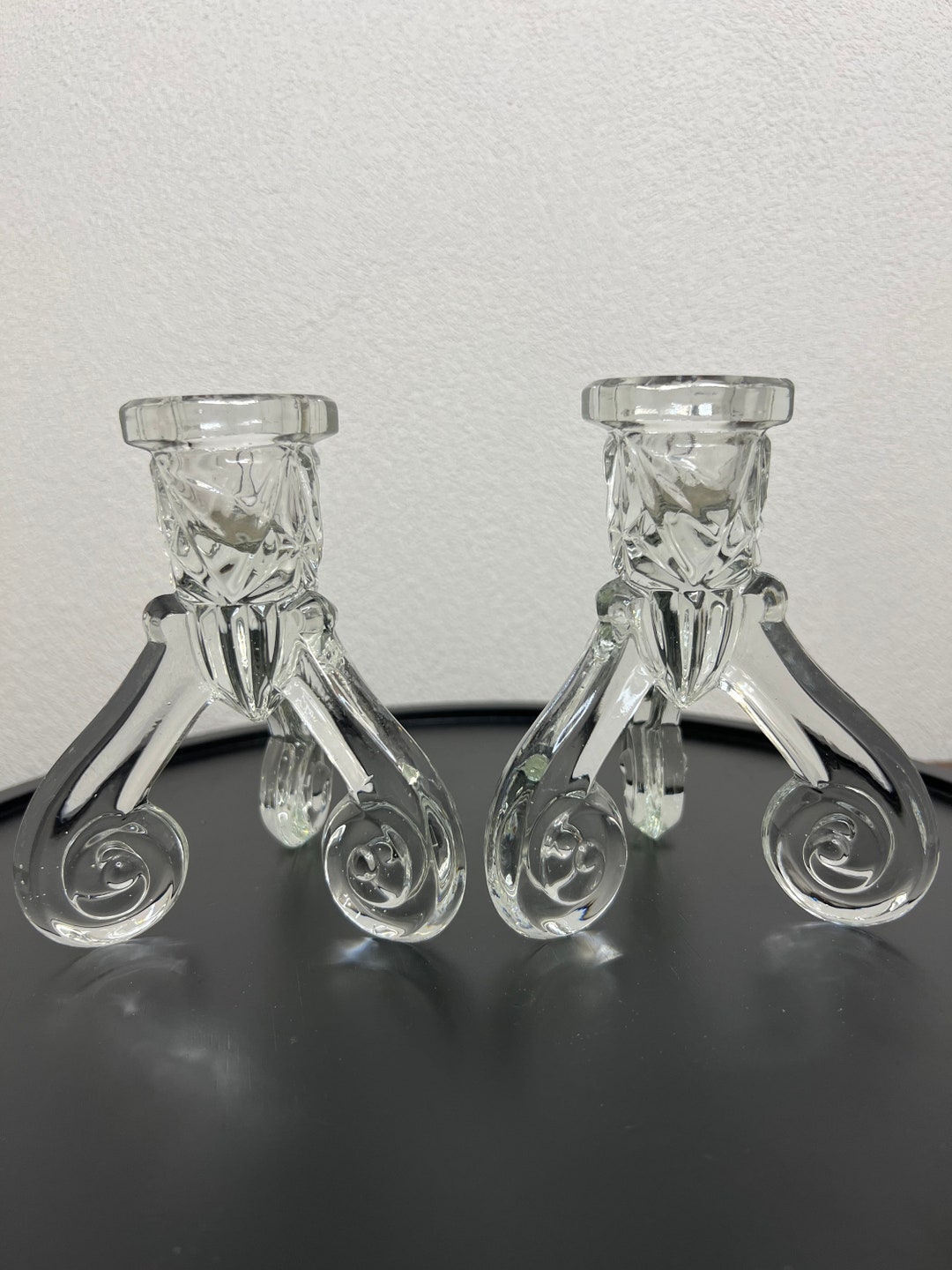 Vintage Libochovice Czech Clear Glass Candlestick Pair - Etsy
