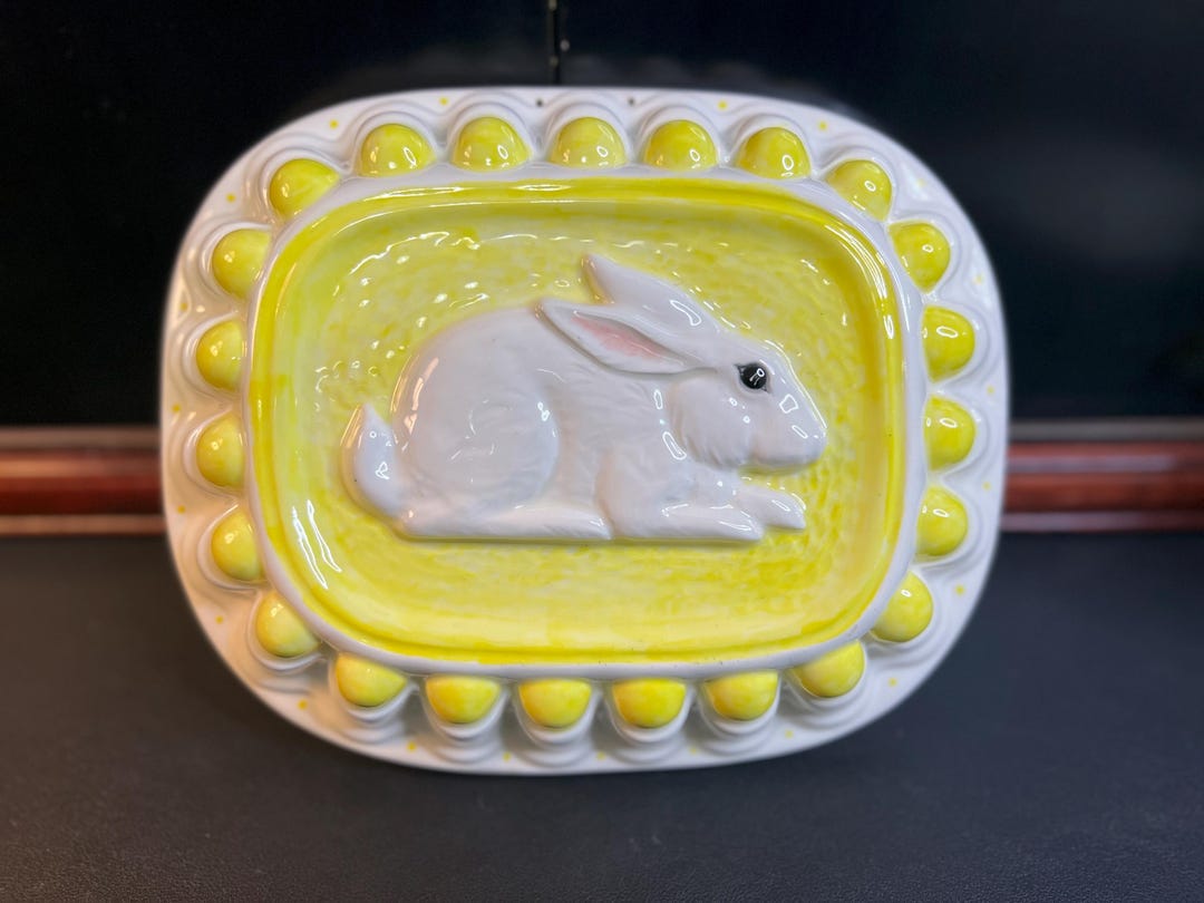 Vintage Ceramic Jello Mold Wall Hanging White Rabbit and Yellow ...