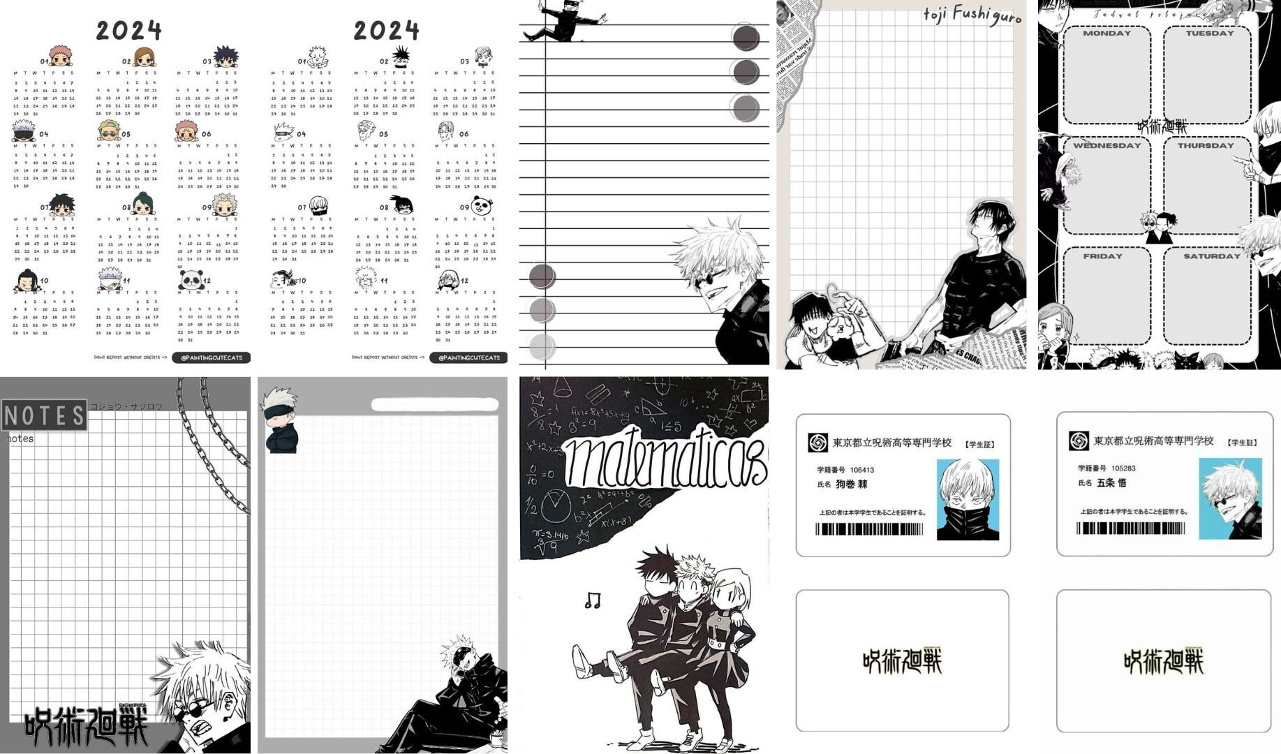 Jujutsu Kaisen 20 Template, Calendar, Cards, To-do List, Collage, Etc ...