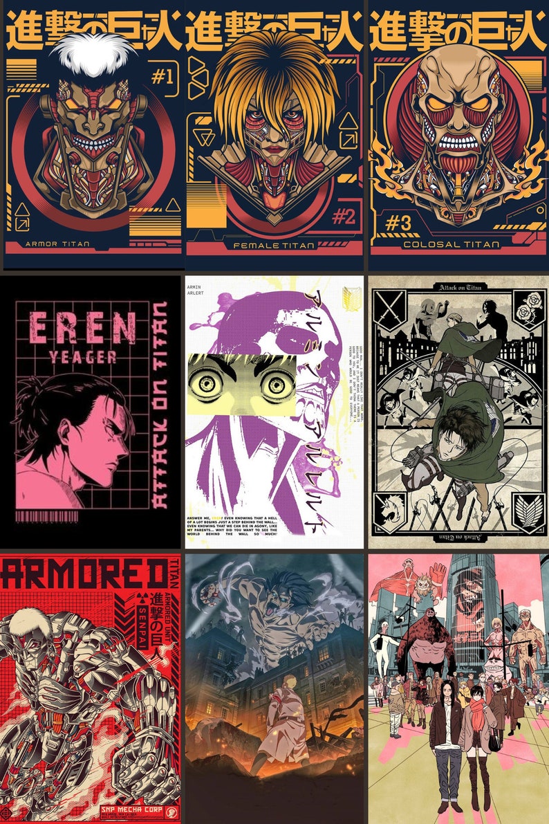 20 Posters / Collage Kit SNK Attack on Titan Aesthetic, Vintage Wall ...