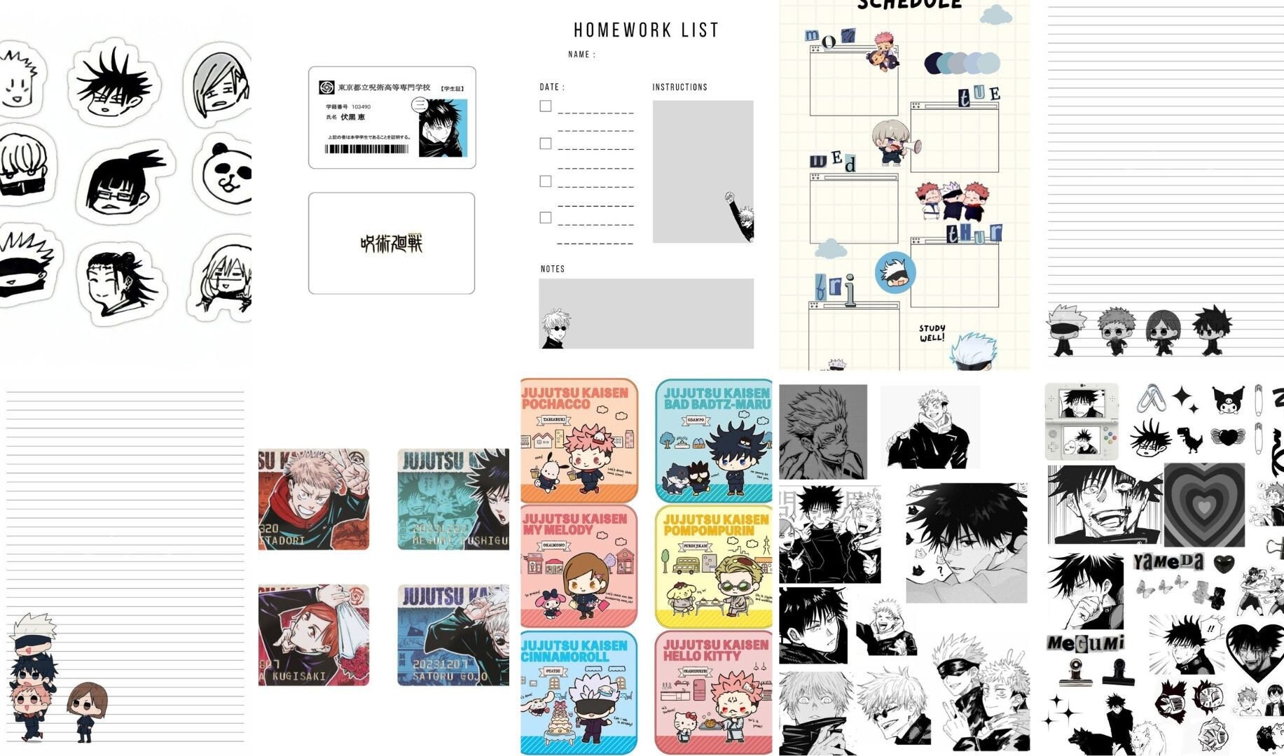 Jujutsu Kaisen 20 Template, Calendar, Cards, To-do List, Collage, Etc ...