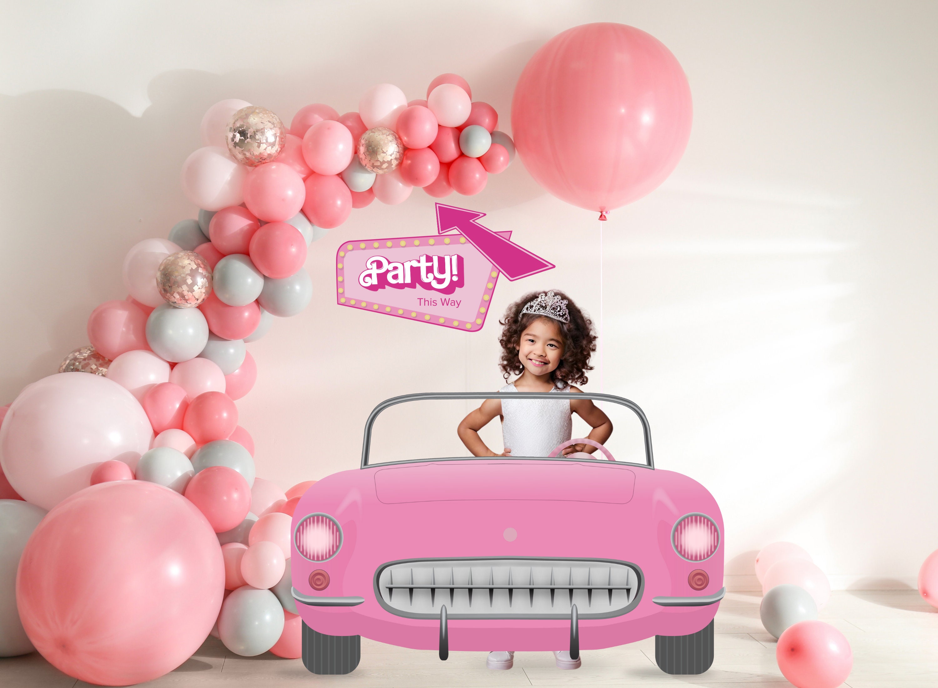 Pink Barb Car, Barbe Cut Out, Barb Movie Prop, Cake Topper, Retro Car ...