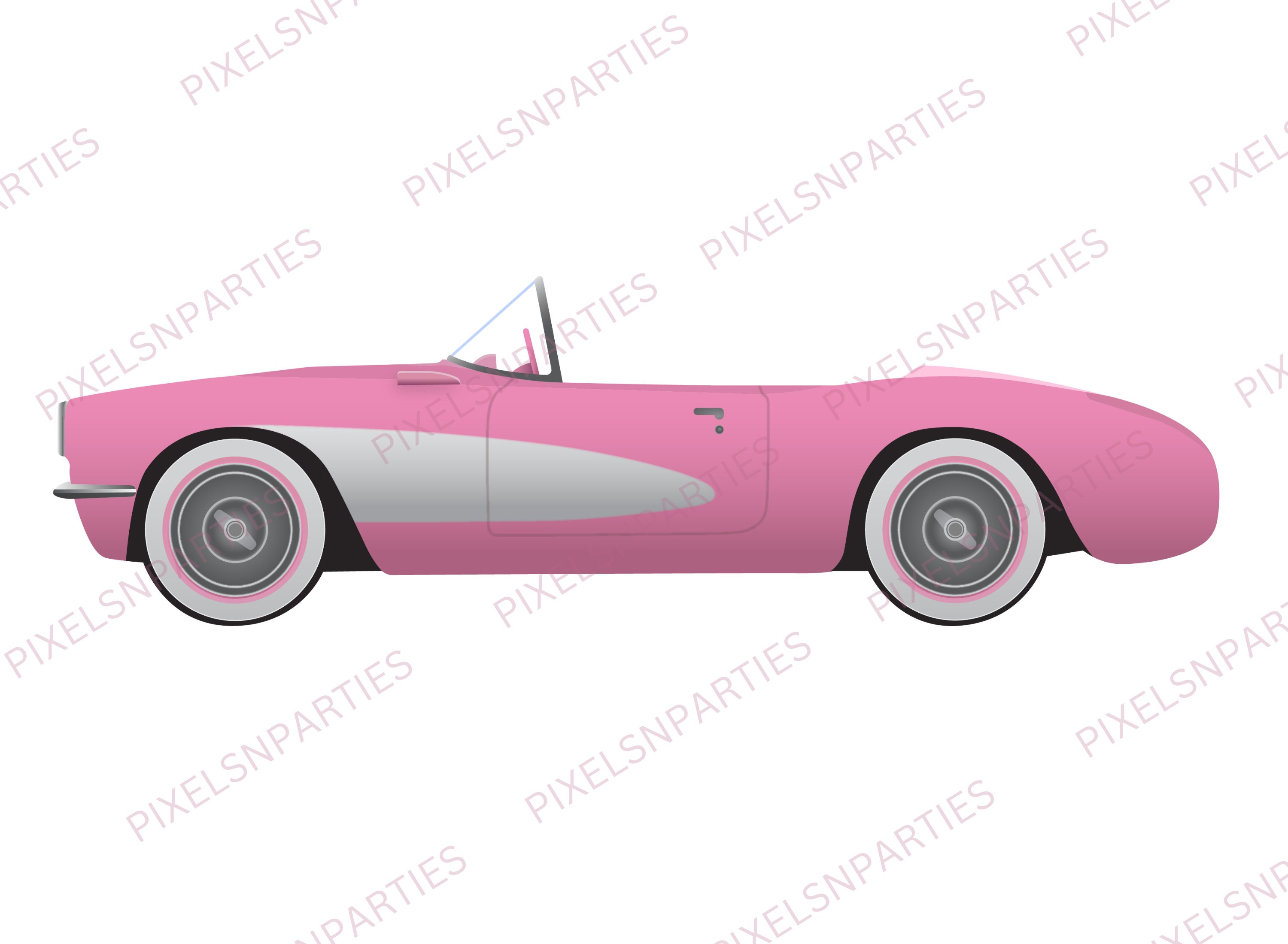 Pink Barb Car, Barbe Cut Out, Barb Movie Prop, Cake Topper, Retro Car ...
