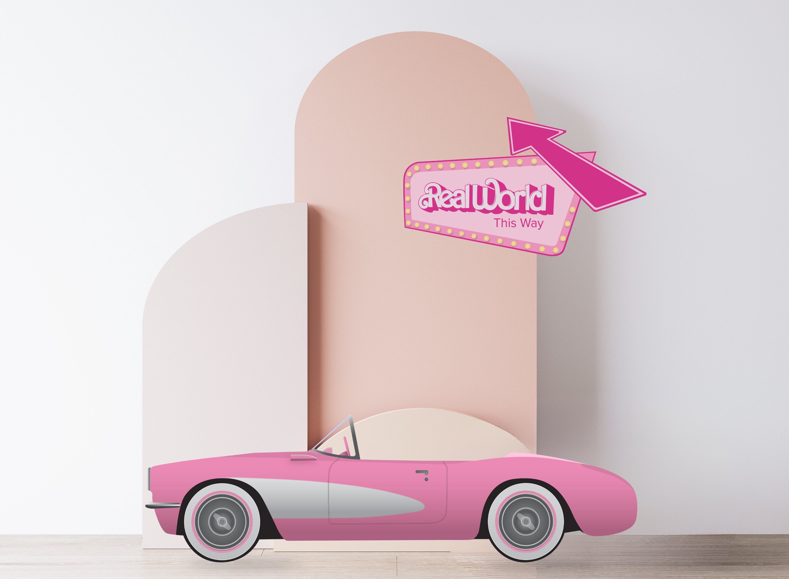 Pink Barb Car, Barbe Cut Out, Barb Movie Prop, Cake Topper, Retro Car ...