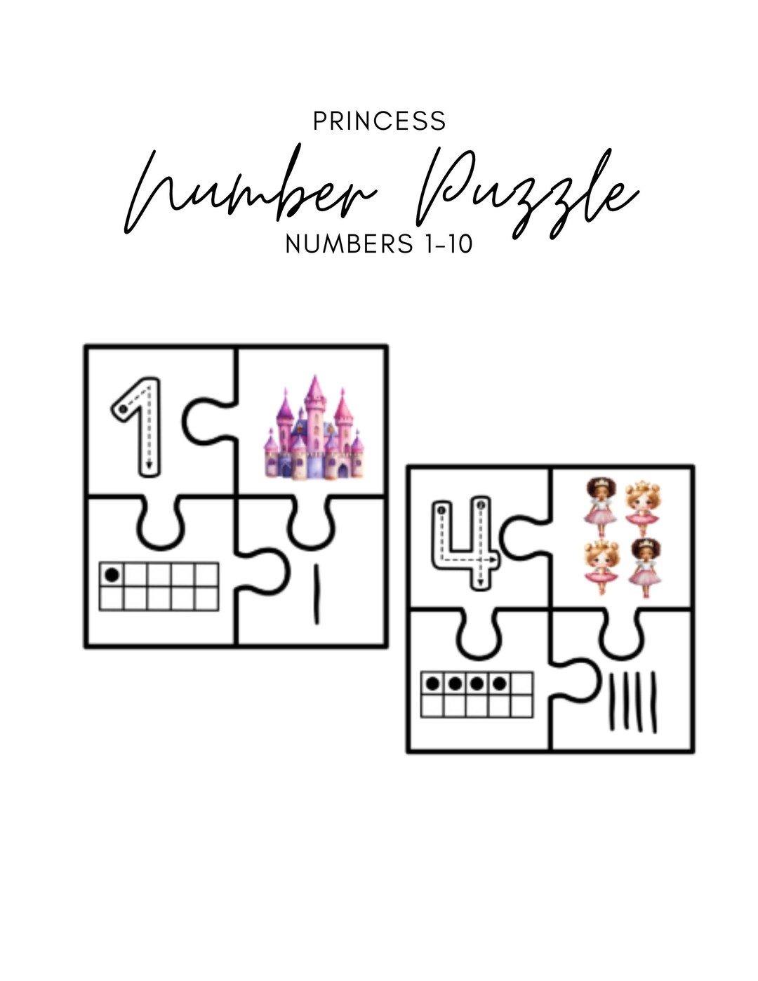 Number Puzzle - Princess Theme Learning Numbers, Numbers 1-10 ...