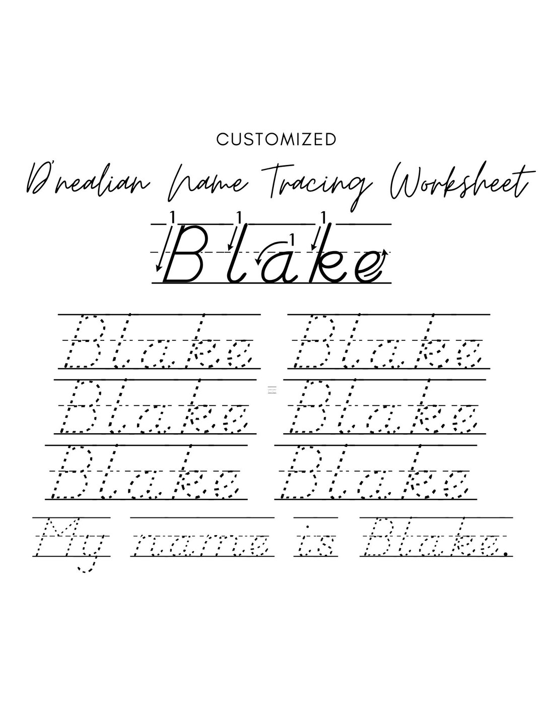 Customized D'nealian Handwriting and Name Tracing - Etsy