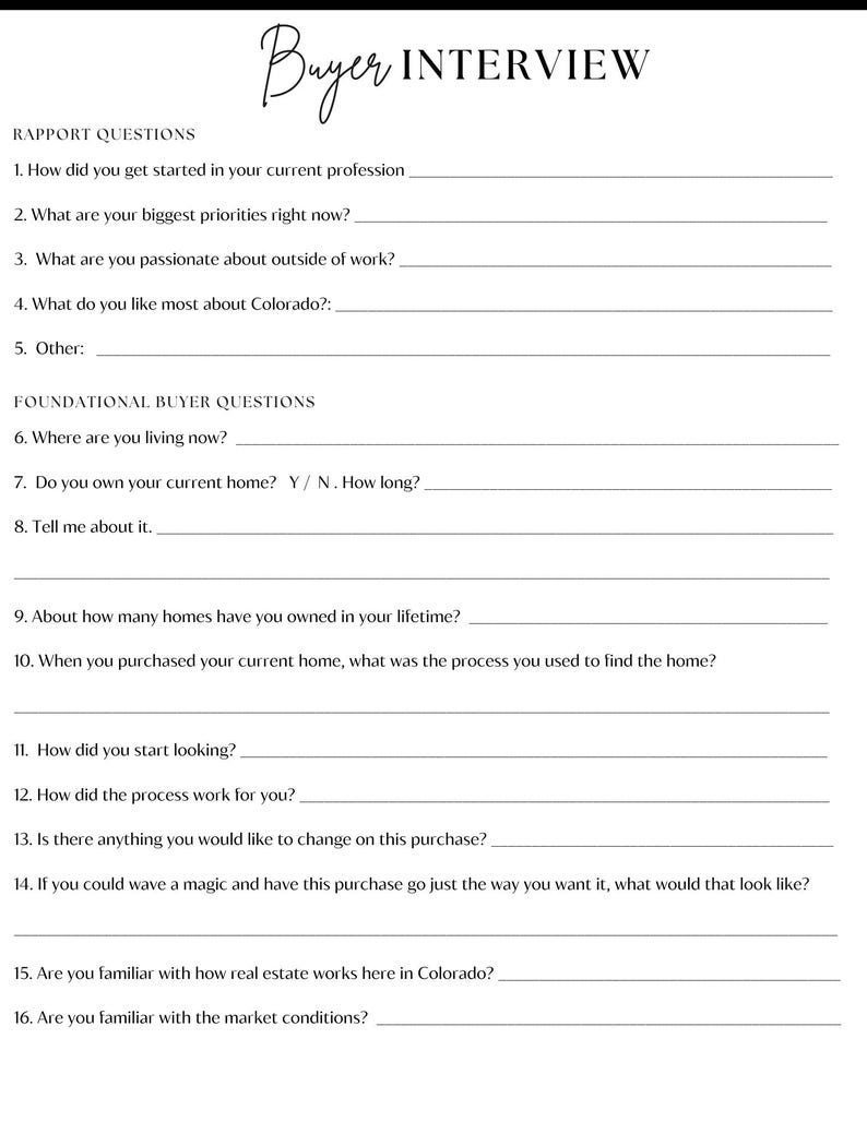 Real Estate Buyer Interview Questions: Ninja Selling Inspired (PDF) - Etsy