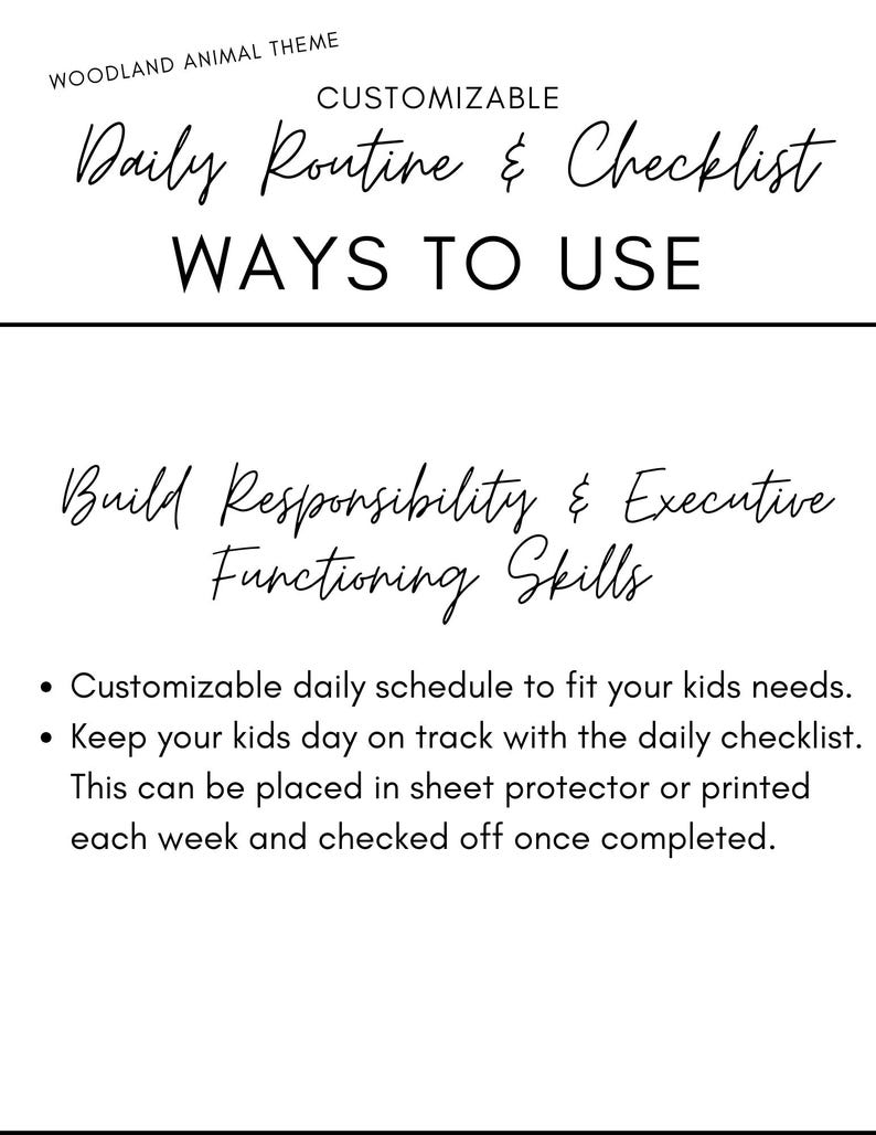 Customizable Kids Daily Routine Chart: Woodland Theme (canva Template ...
