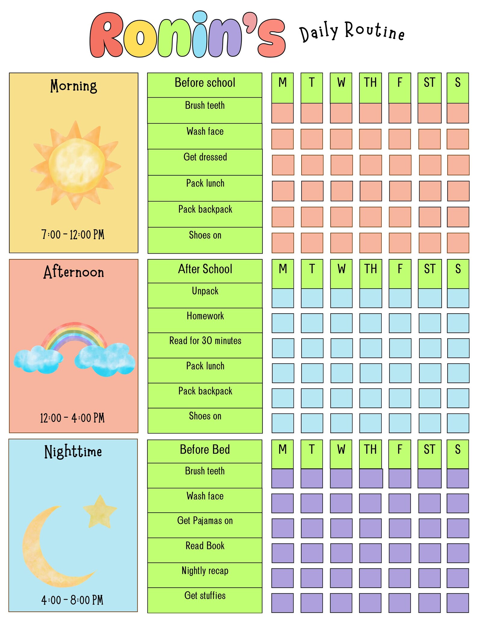 Customizable Kids Daily Routine Chart: Colorful Theme (canva Template ...