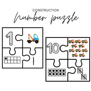 Construction Number Puzzle - Learning Numbers 1-10 - Etsy