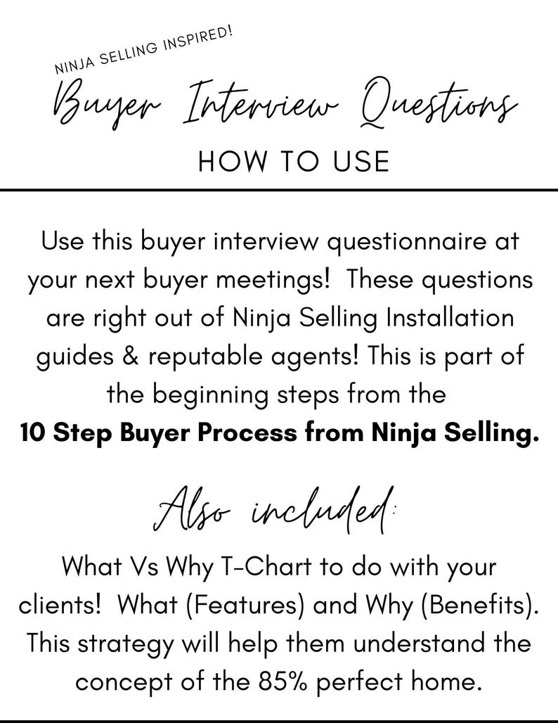 Real Estate Buyer Interview Questions: Ninja Selling Inspired (PDF) - Etsy