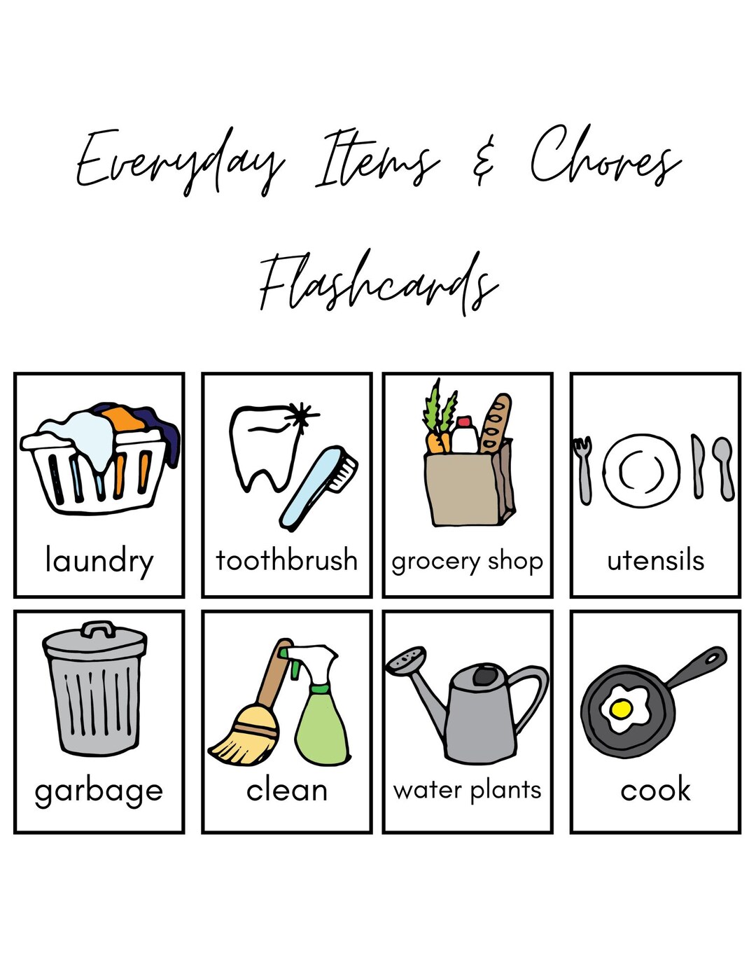 Everyday Items & Chores Flashcards - Etsy