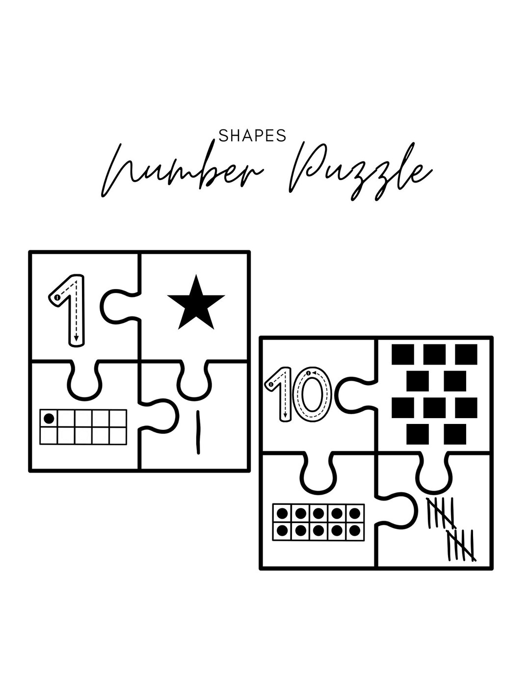 Number & Shapes Puzzle - Learning Numbers 1-10 - Etsy