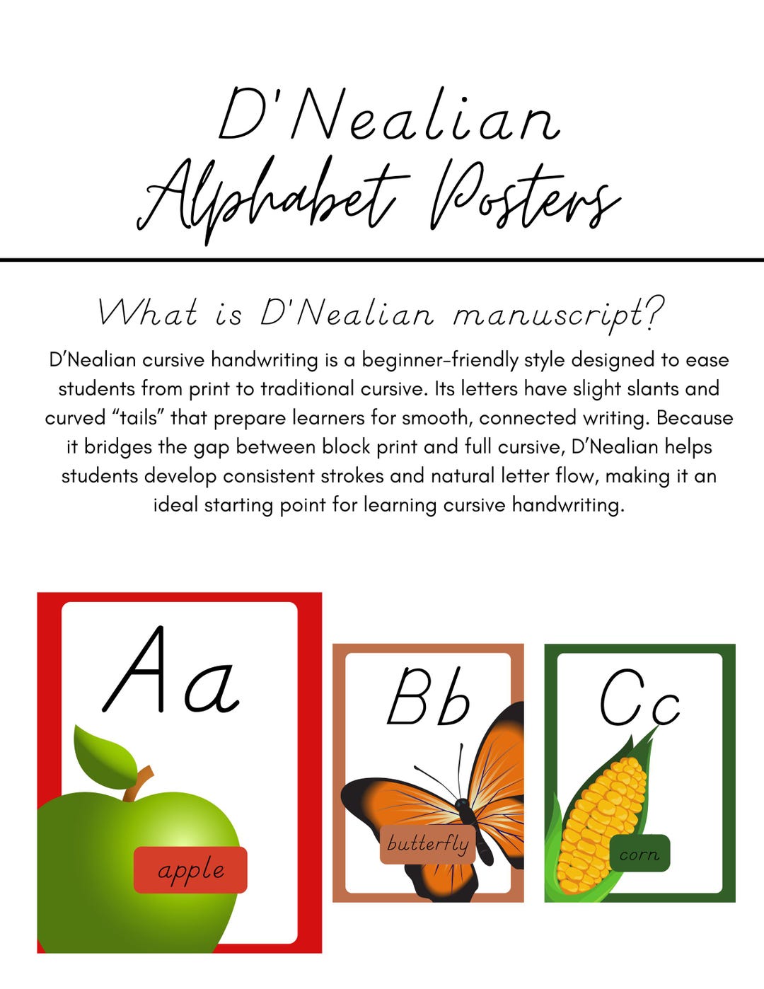 D'nealian Alphabet Posters - Handwriting & Cursive (PDF) - Etsy