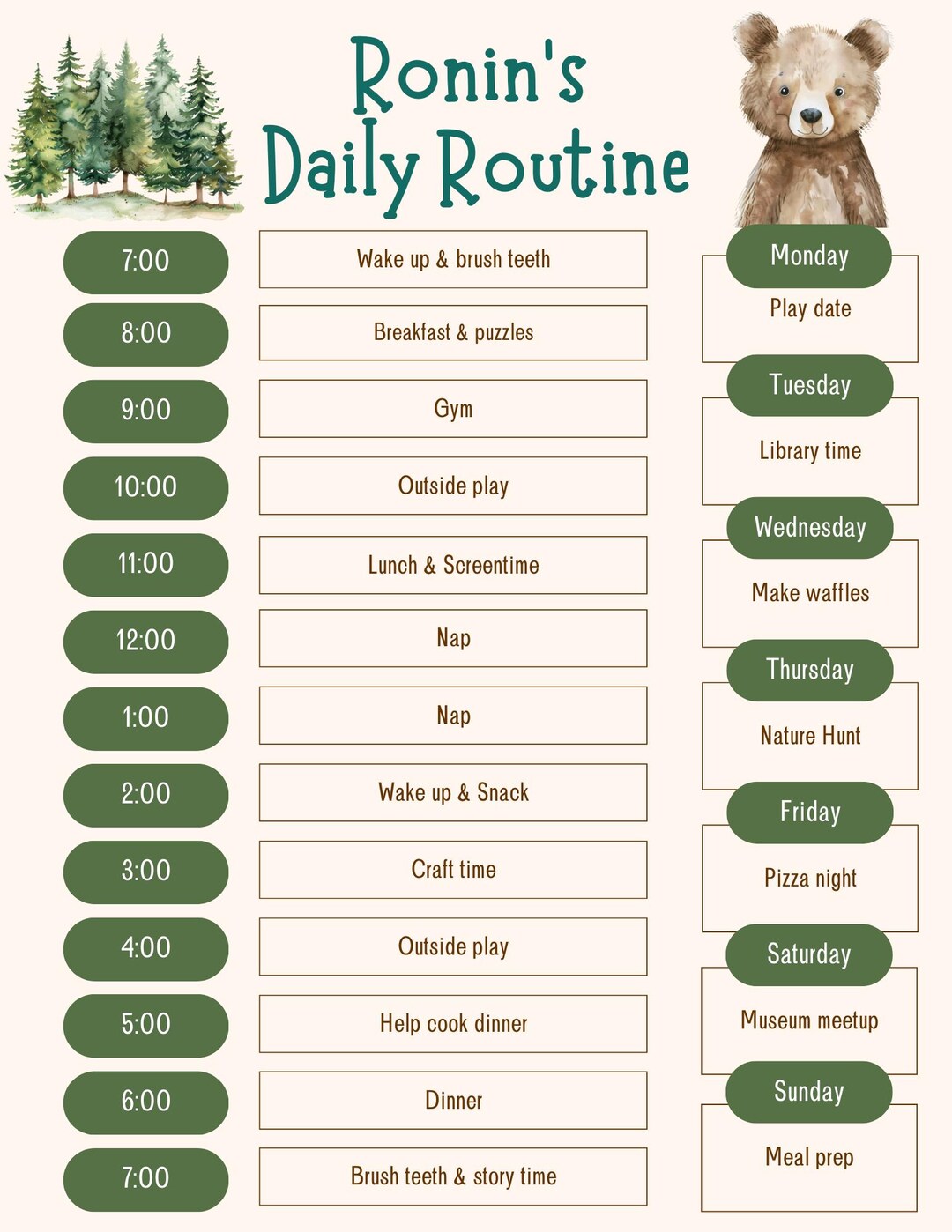 Customizable Kids Daily Schedule & Daily Routine Chart, Executive ...