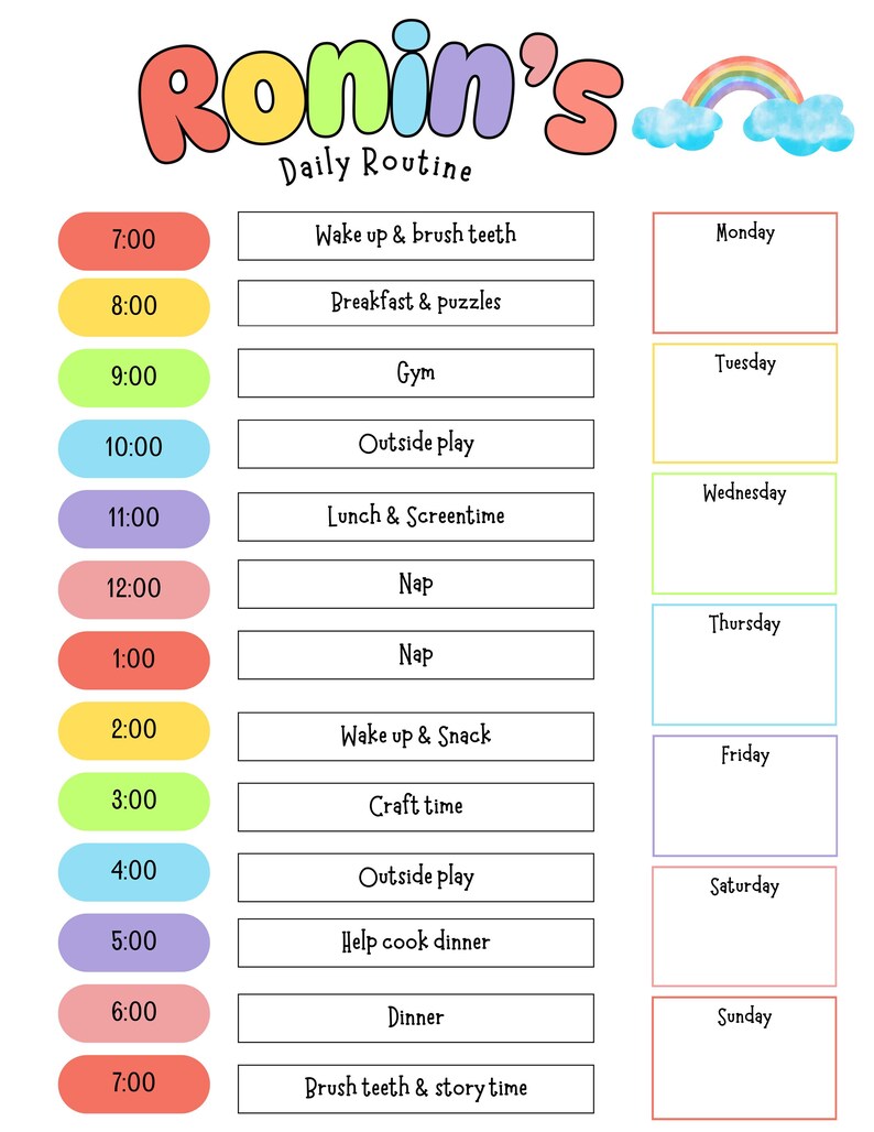 Customizable Kids Daily Routine Chart: Colorful Theme (canva Template ...