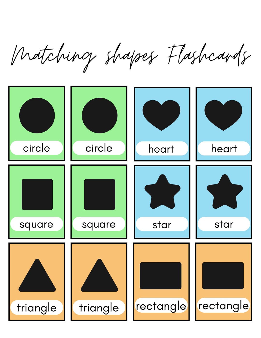 Matching Flashcards - Shapes - Etsy