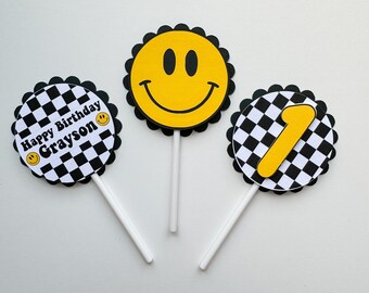 ONE Cool Dude Cake Topper 1st Birthday Electric Smiley Face ONE Happy ...