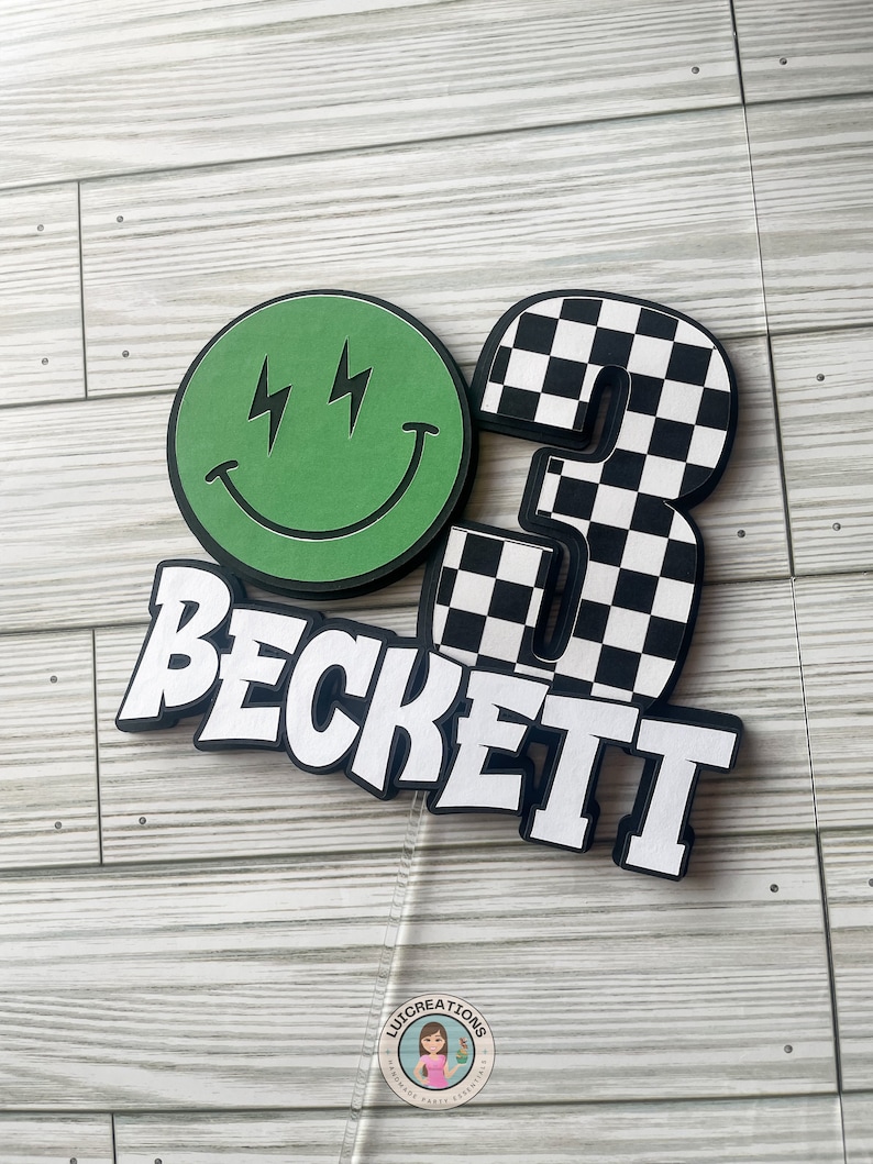 ONE Cool Dude Cake Topper 1st Birthday Electric Smiley Face ONE Happy ...