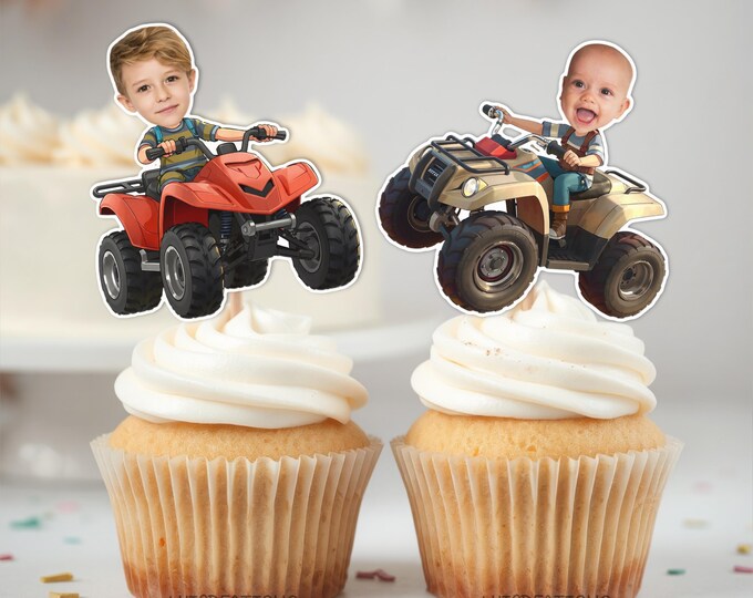 Quad Bike Cupcake Topper, Personalized Quad Driver Face Cupcake Topper ...