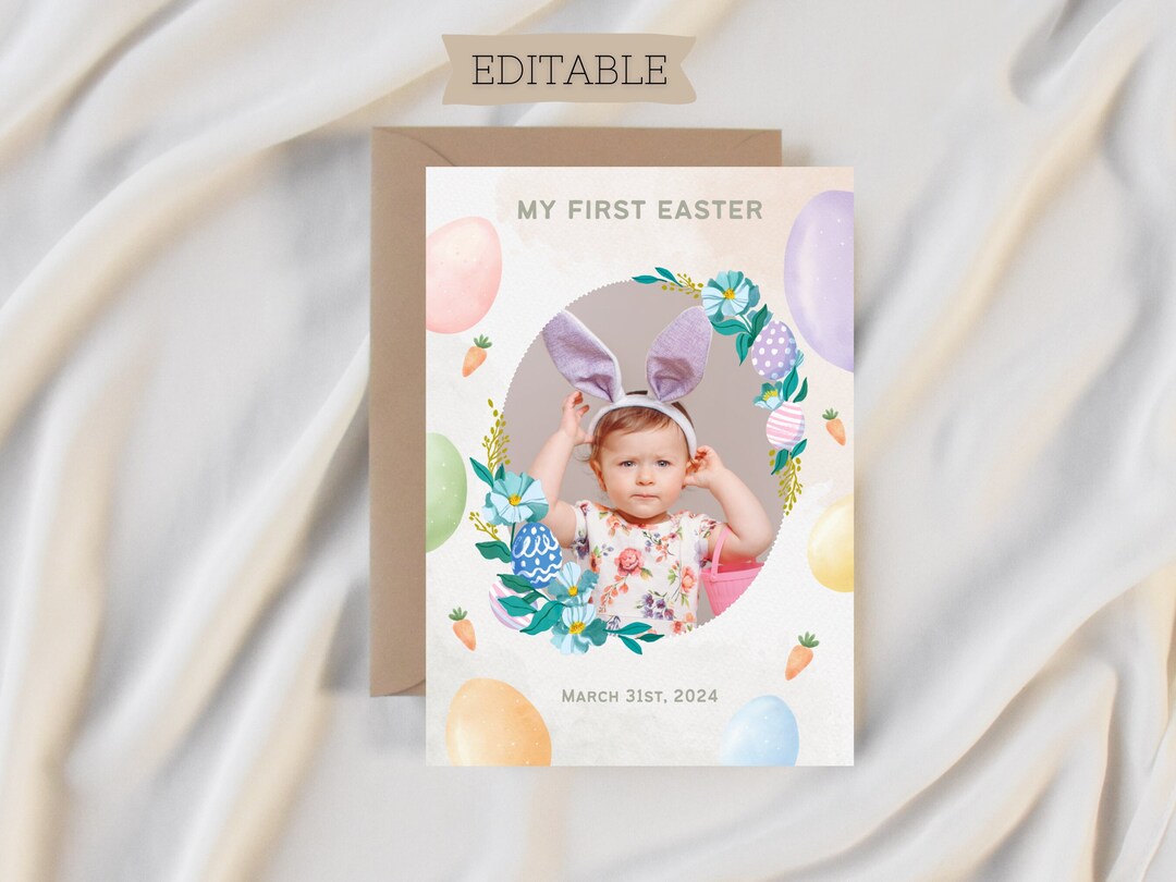 My First Easter 2024 Printable Post Card, First Easter Card, My First ...