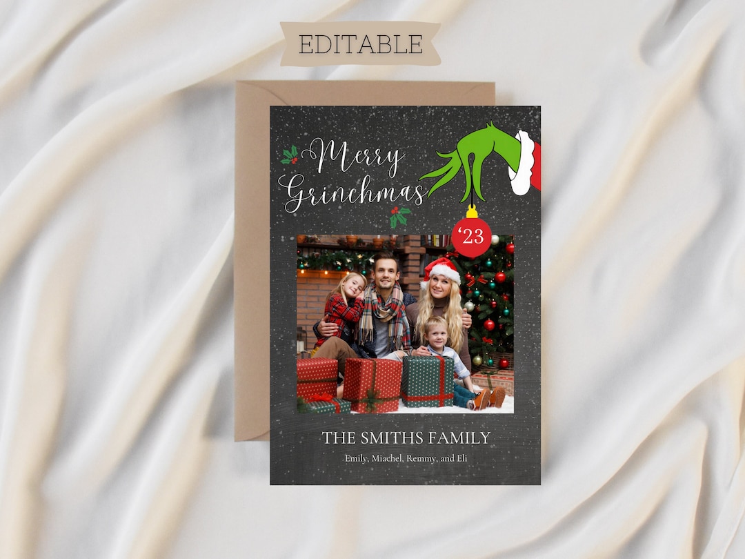 The Grinch Christmas Card Template, Photo Card Template, Merry ...