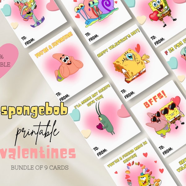 Spongebob Valentine Day Card - Etsy