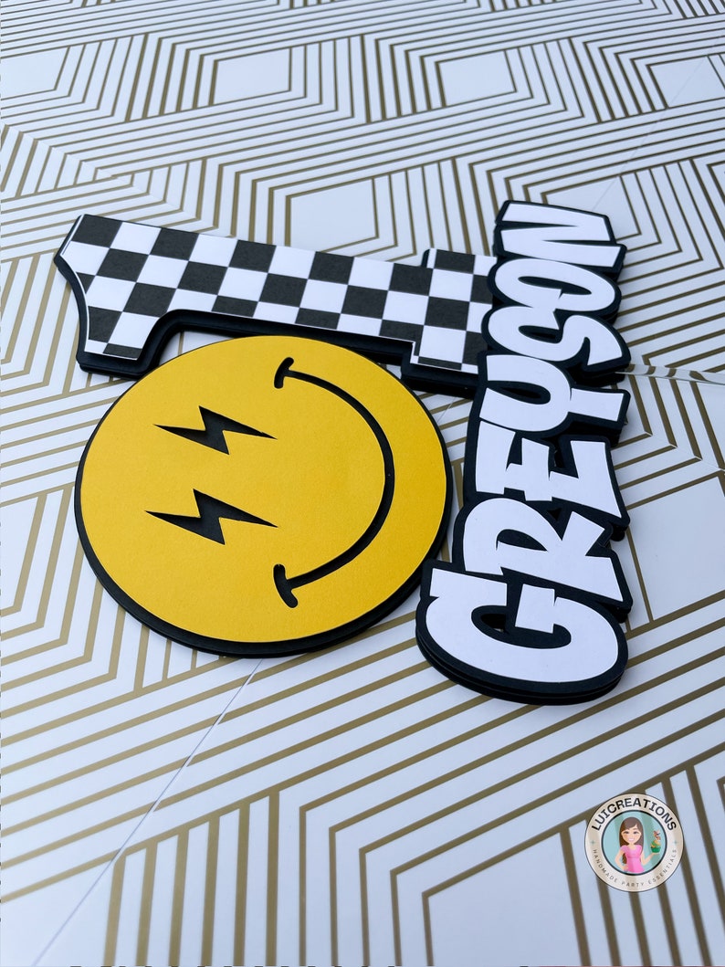 ONE Cool Dude Cake Topper 1st Birthday Electric Smiley Face ONE Happy ...