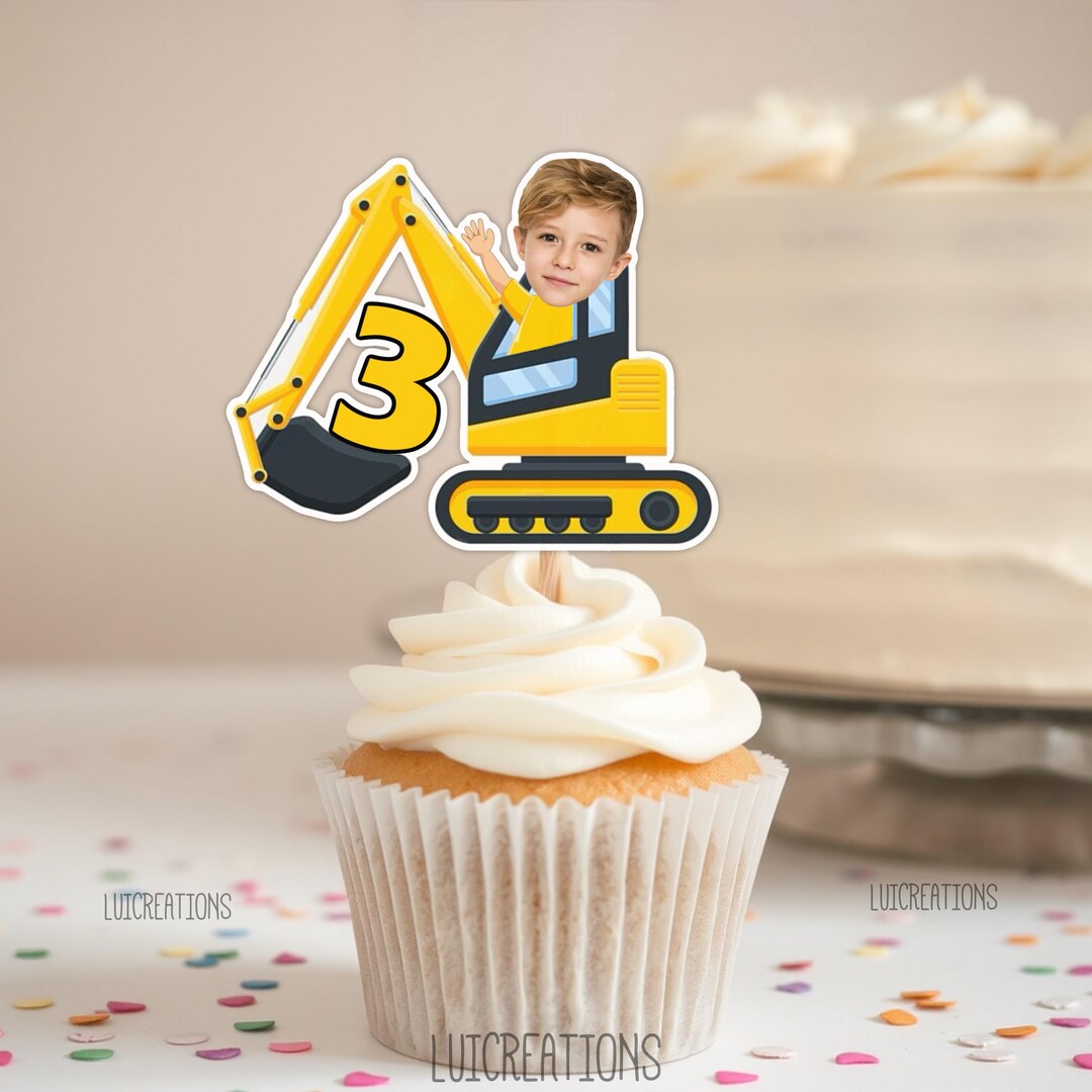 Excavator Photo Cupcake Topper, Construction Cupcake Topper, Funny ...