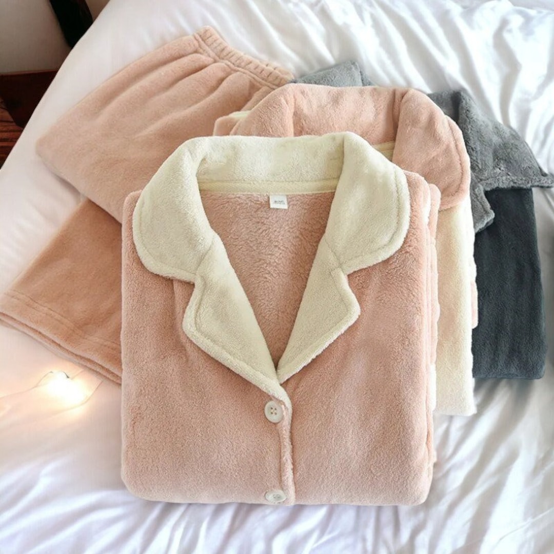 Collar Fluffy Pajama Set Thick Pajamas Matching Pajama Set - Etsy