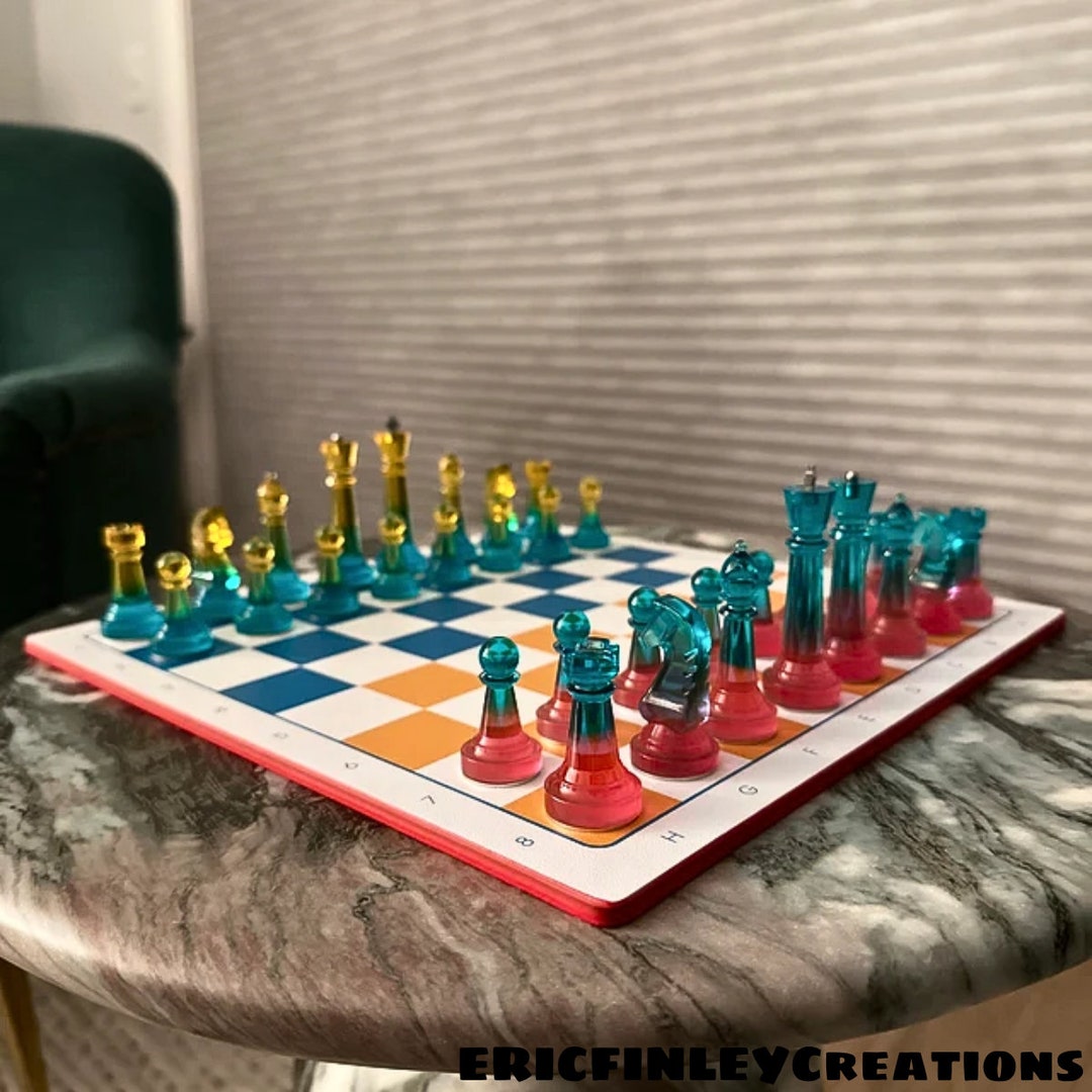 Personalized Gift, Modern Chess Set, Handmade Chess Set, Resin Chess ...