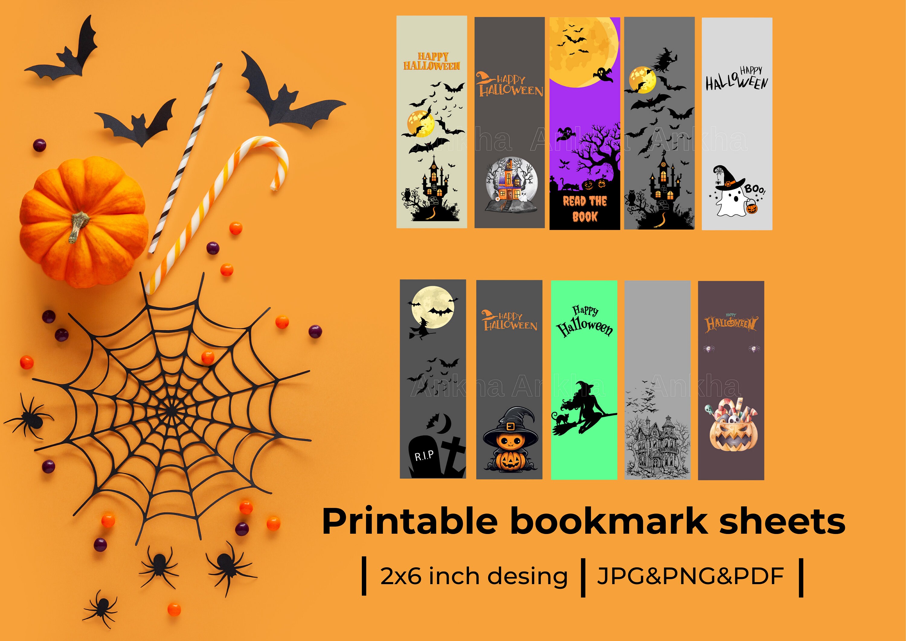 Halloween Printable Bookmarks, Digital Bookmarks, Helloween Bookmarks ...