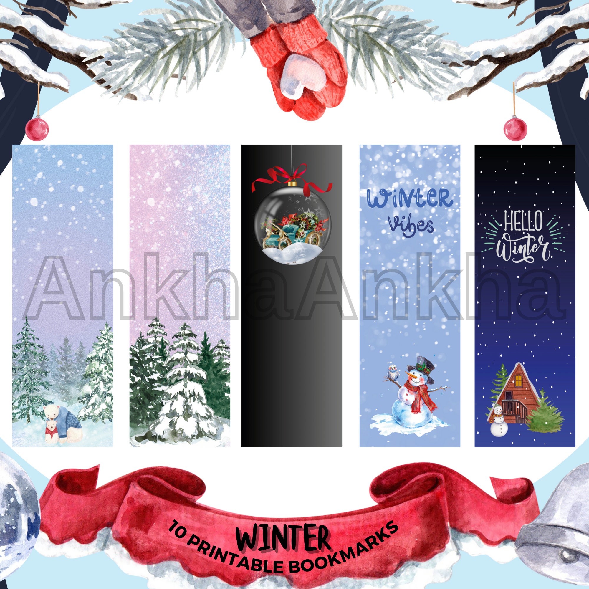 Winter Printable Bookmarks, Digital Bookmarks, Winter Bookmarks ...