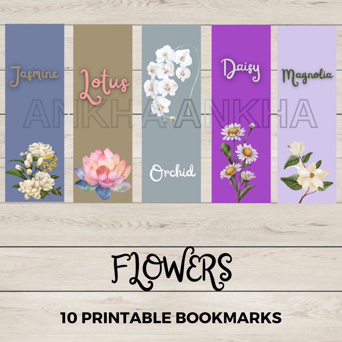 Flowers Printable Bookmark Digital Bookmarks Flowers Bookmarks ...