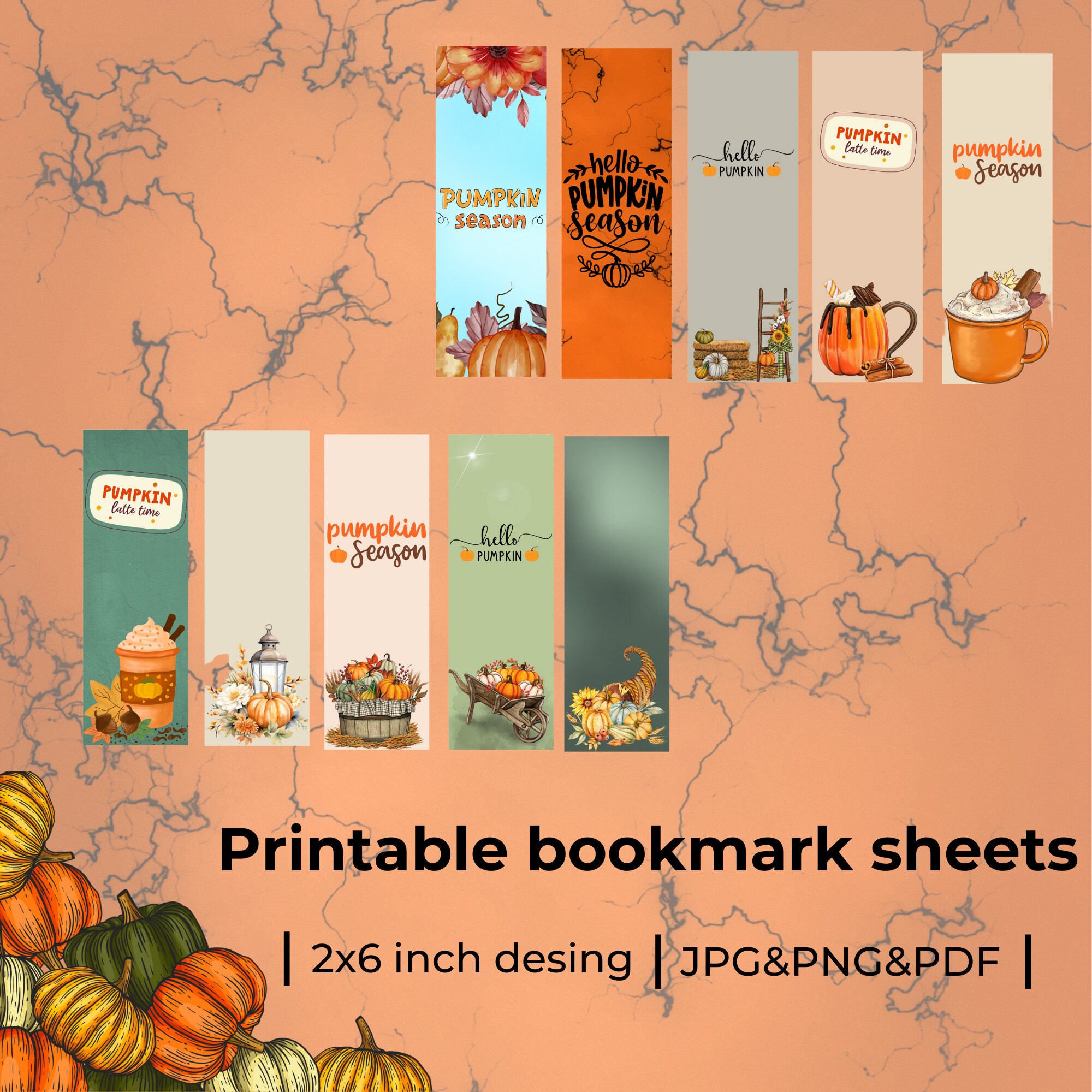 Pumpkin Printable Bookmarks, Digital Bookmarks, Pumpkin Bookmarks ...