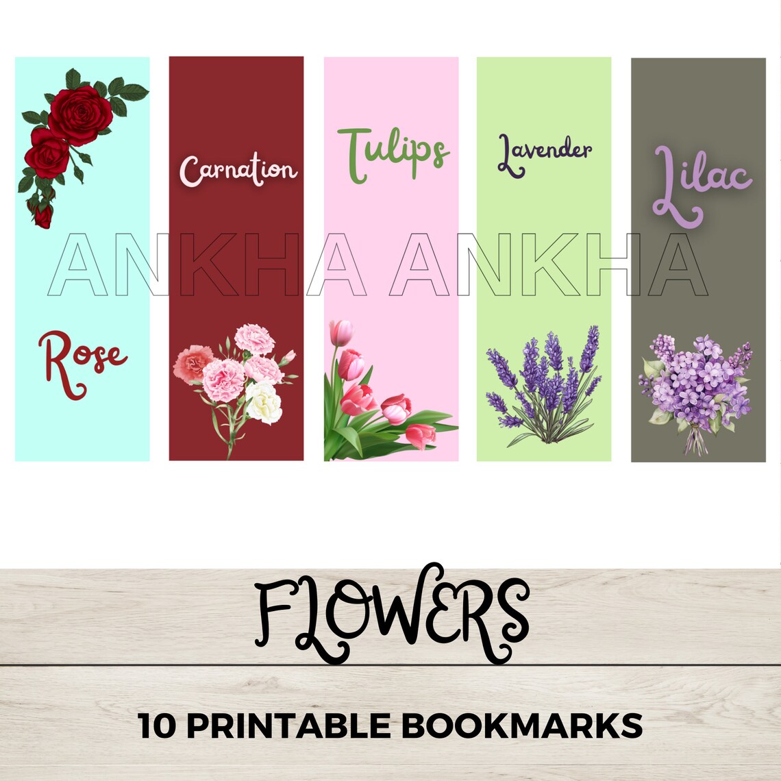 Flowers Printable Bookmark Digital Bookmarks Flowers Bookmarks ...