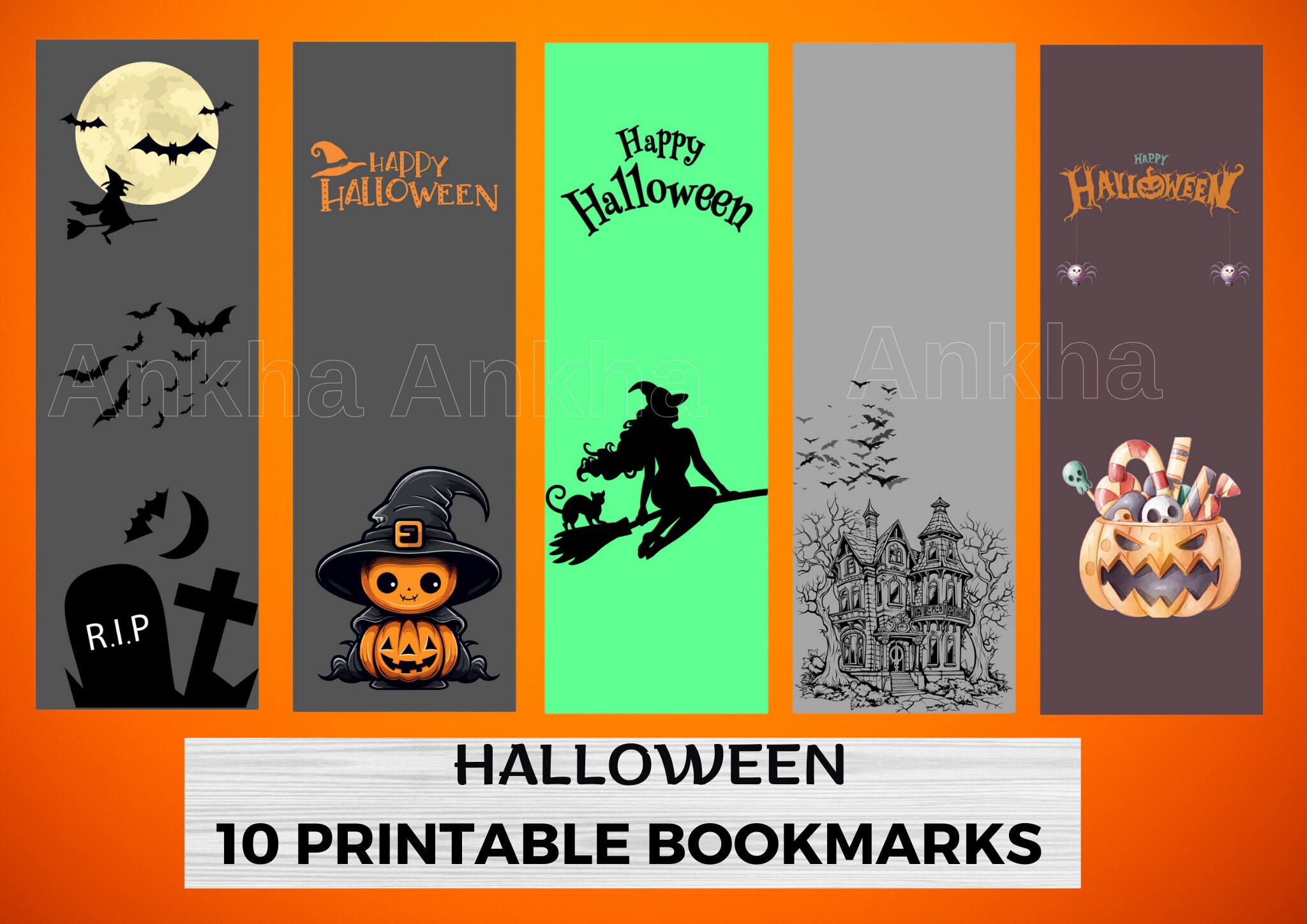Halloween Printable Bookmarks, Digital Bookmarks, Helloween Bookmarks ...